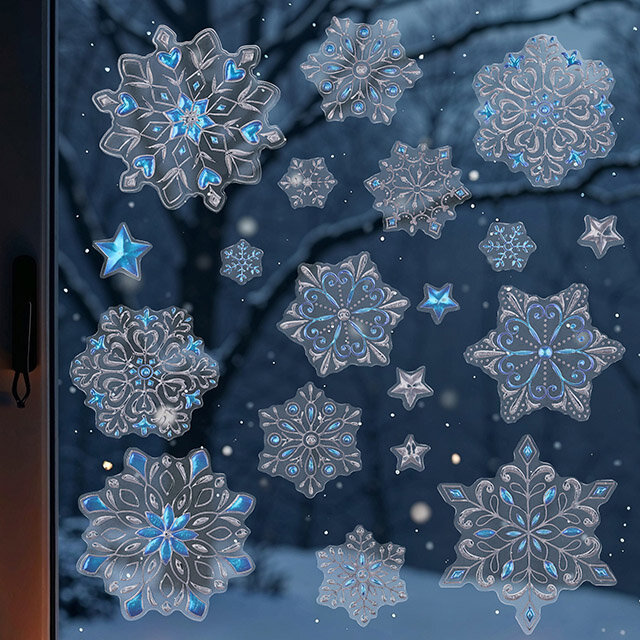 Новогодние наклейки на окно Снежинки - Серебряный Звон 32*23 см, Winter Deco, 1000370