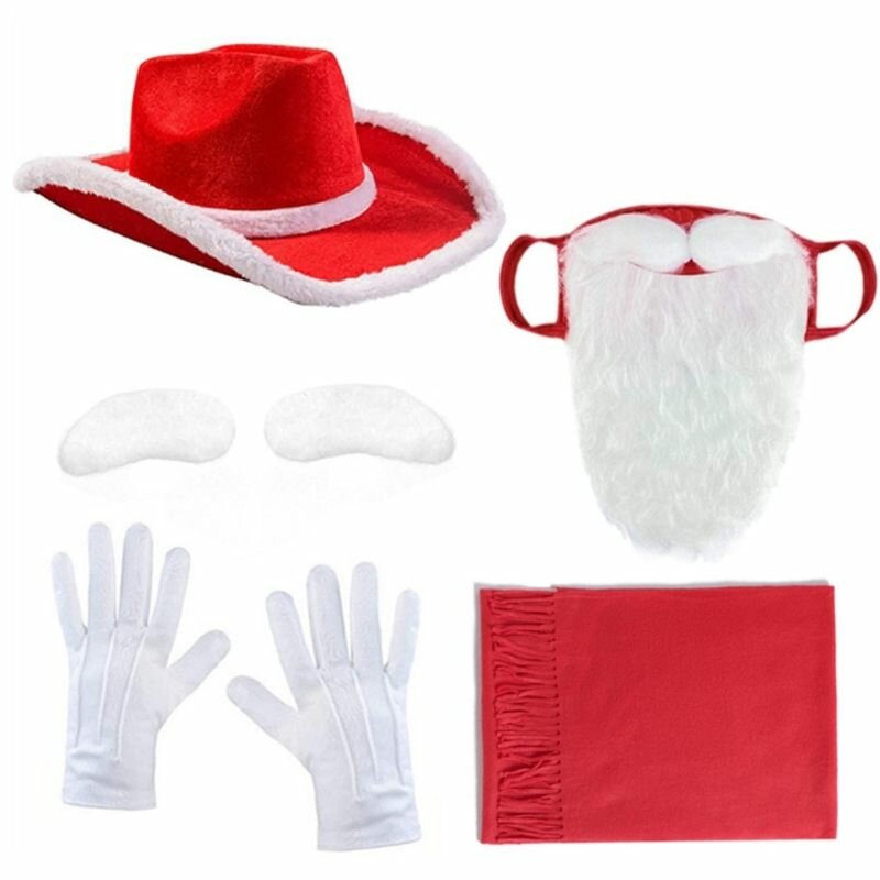 Набор Ковбойских Шляп В Западном стиле Со Снежинками для Рождественской вечеринки-Рождественская Шляпа и 2 Белые Перчатки