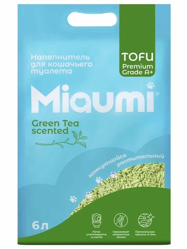 Miaumi Тофу комкующийся наполнитель для кошек с зелёного чая, 6л