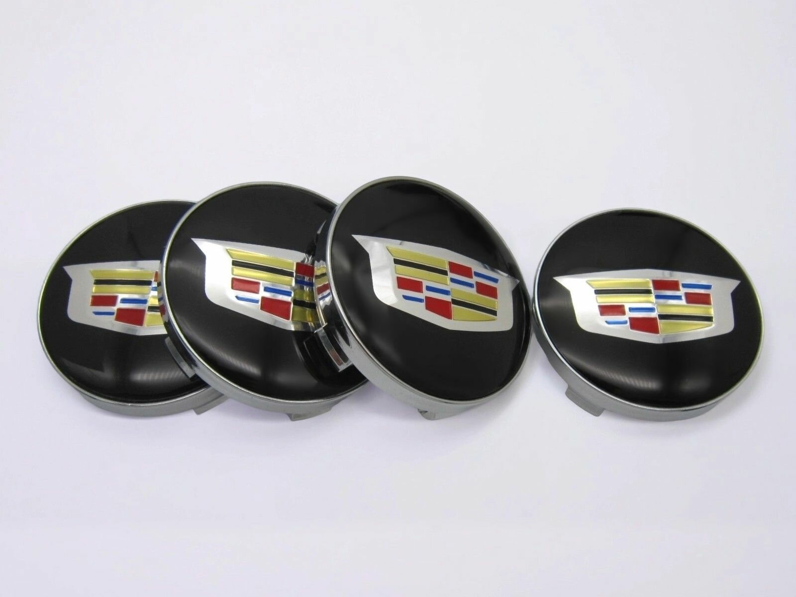 Колпачки заглушки на литые диски Cadillac black модель 2 60/56/9 мм, комплект 4 шт.