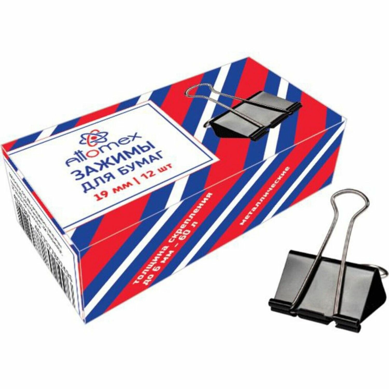 Зажим д бум. мет. черн. Attomex 19мм, 12шт/уп.