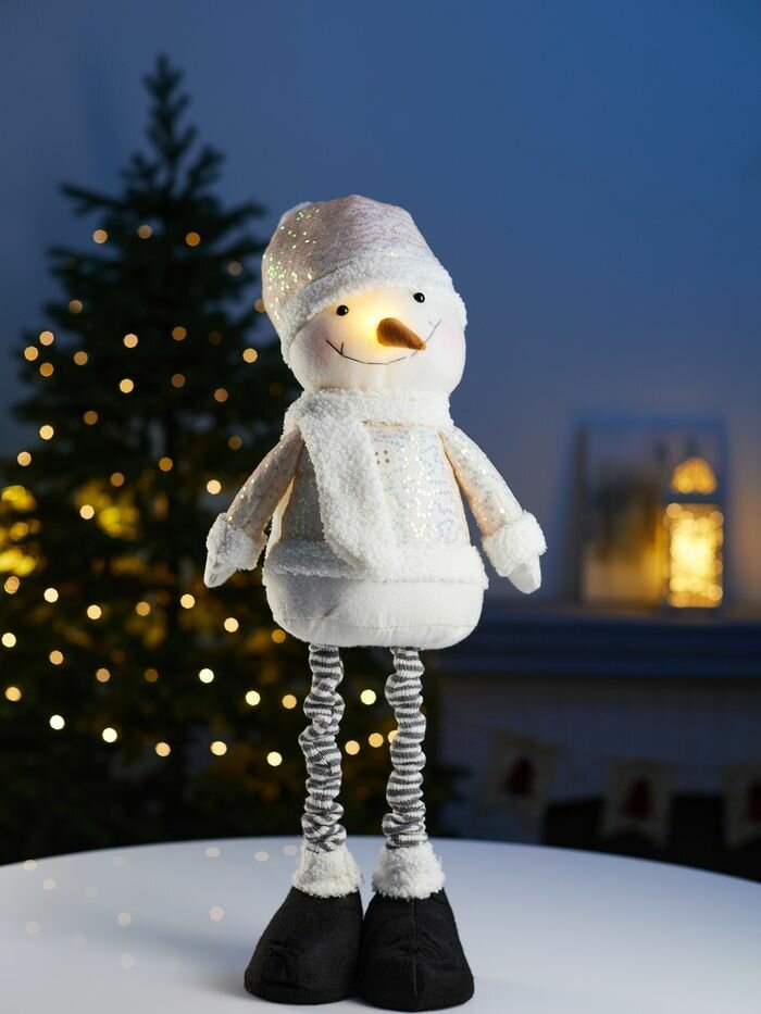 Декоративная фигура Luazon Lighting Снеговик, текстиль, 55-84 см, телескопические ножки, 1 LED, от батареек LR1130х3, свечение тёплое белое