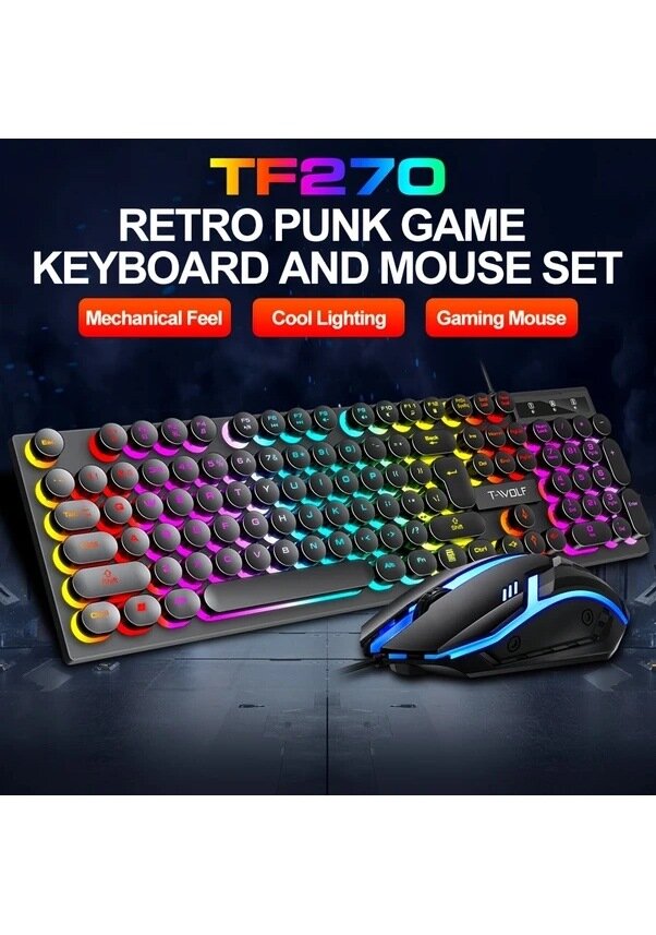 Комплект проводной клавиатуры и мыши с подсветкой TF270, 104 клавиши RGB, для ноутбука, настольного компьютера, PS4, Xbox, ПК