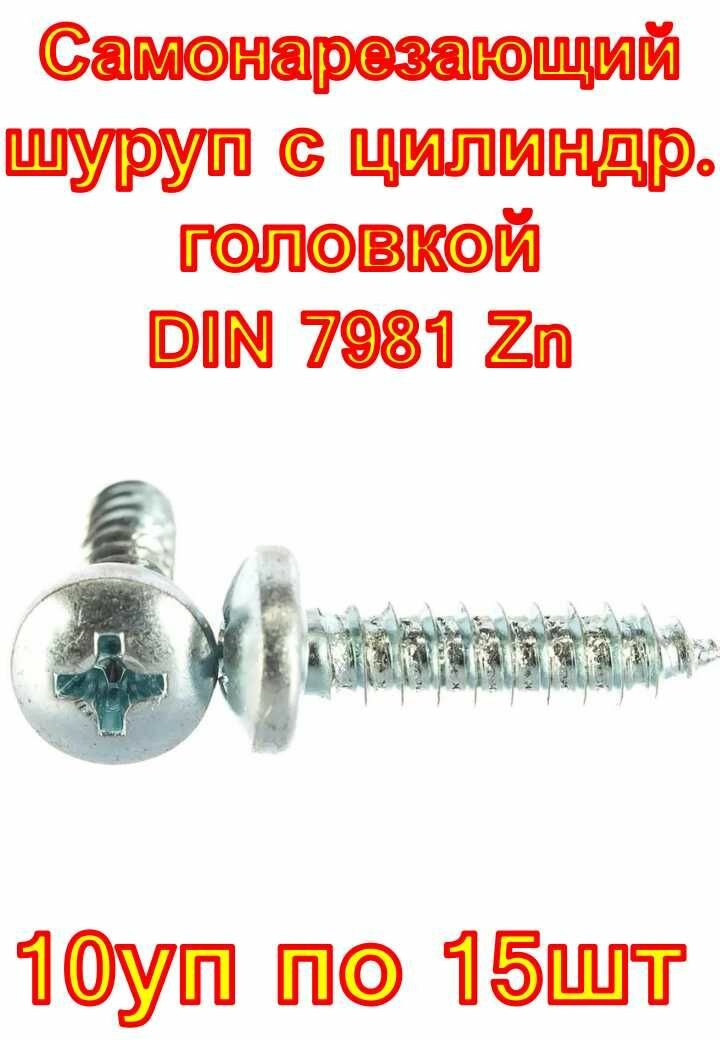 Самонарезающий шуруп с цилиндр. головкой, сферой европартнер DIN 7981 Zn , 10 наборов по 15шт