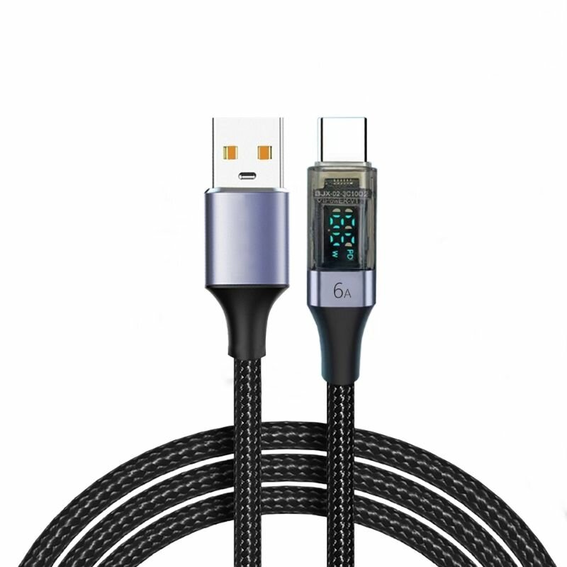 (1 шт.) Кабель для быстрой зарядки цифрового дисплея USB-TYPE C мощностью 66 Вт-0,5 м-серый
