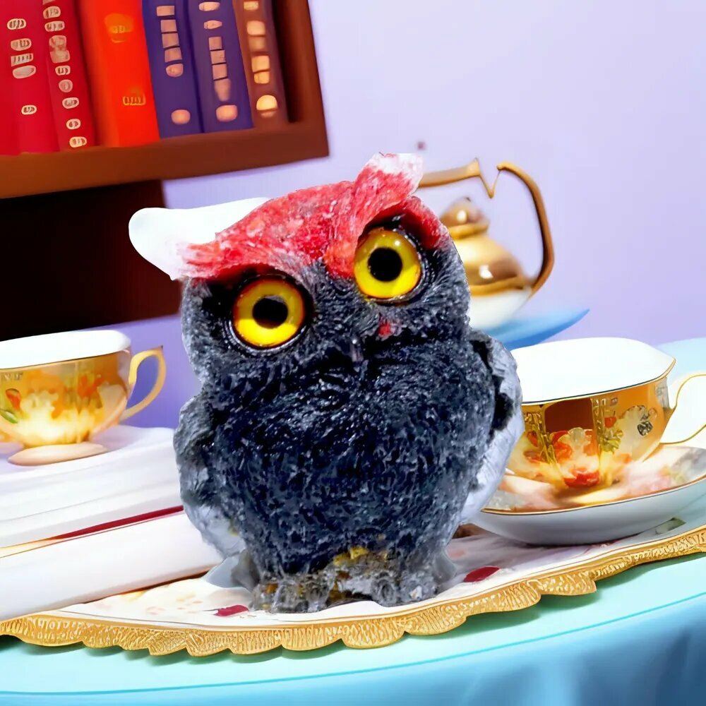 Натуральный кристалл, бисер, капли клея, фигурка совы, высота 6 см