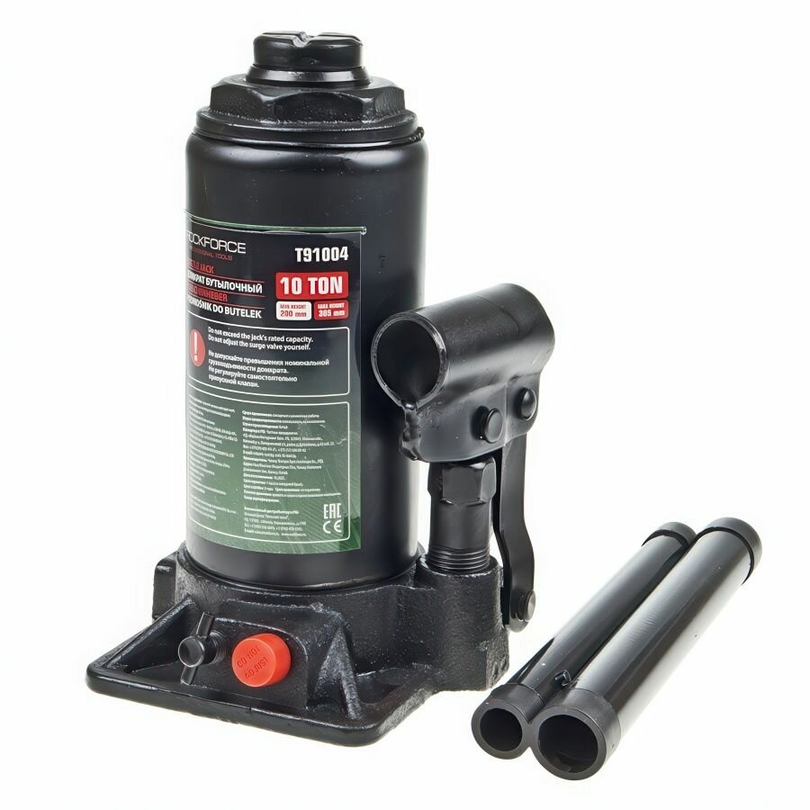 Домкрат автомобильный бутылочный 10т 200-385мм с клапаном, арт RFT91004DS ROCKFORCE