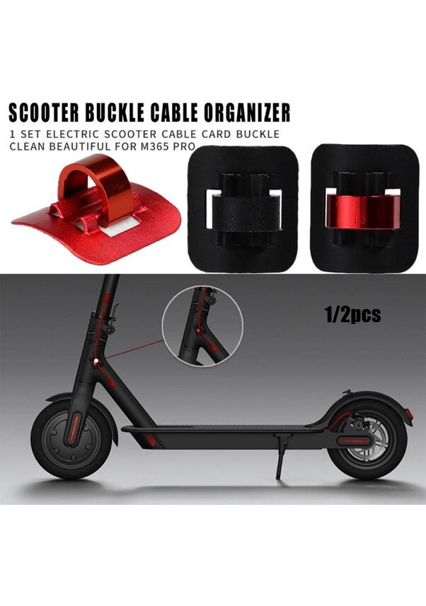 Органайзер для кабеля электросамоката. Металлическая самоклеящаяся пряжка для стяжки кабеля электросамоката - чёрно-красная