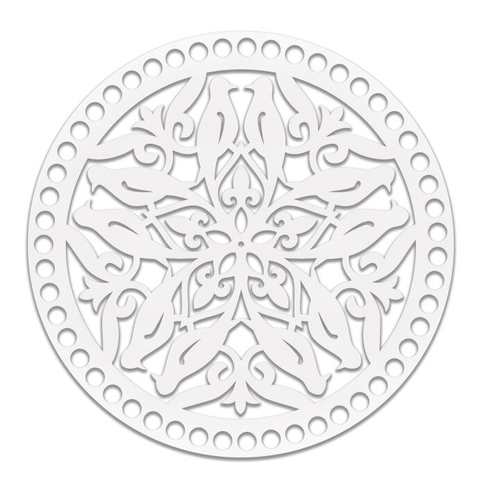 Донышко для вязания круг 20 см узор "Птицы". Белый Акрил. (Мегасупер)