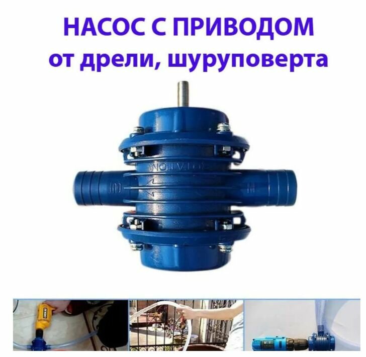 Насос для перекачки жидкостей, работающий от дрели, синий