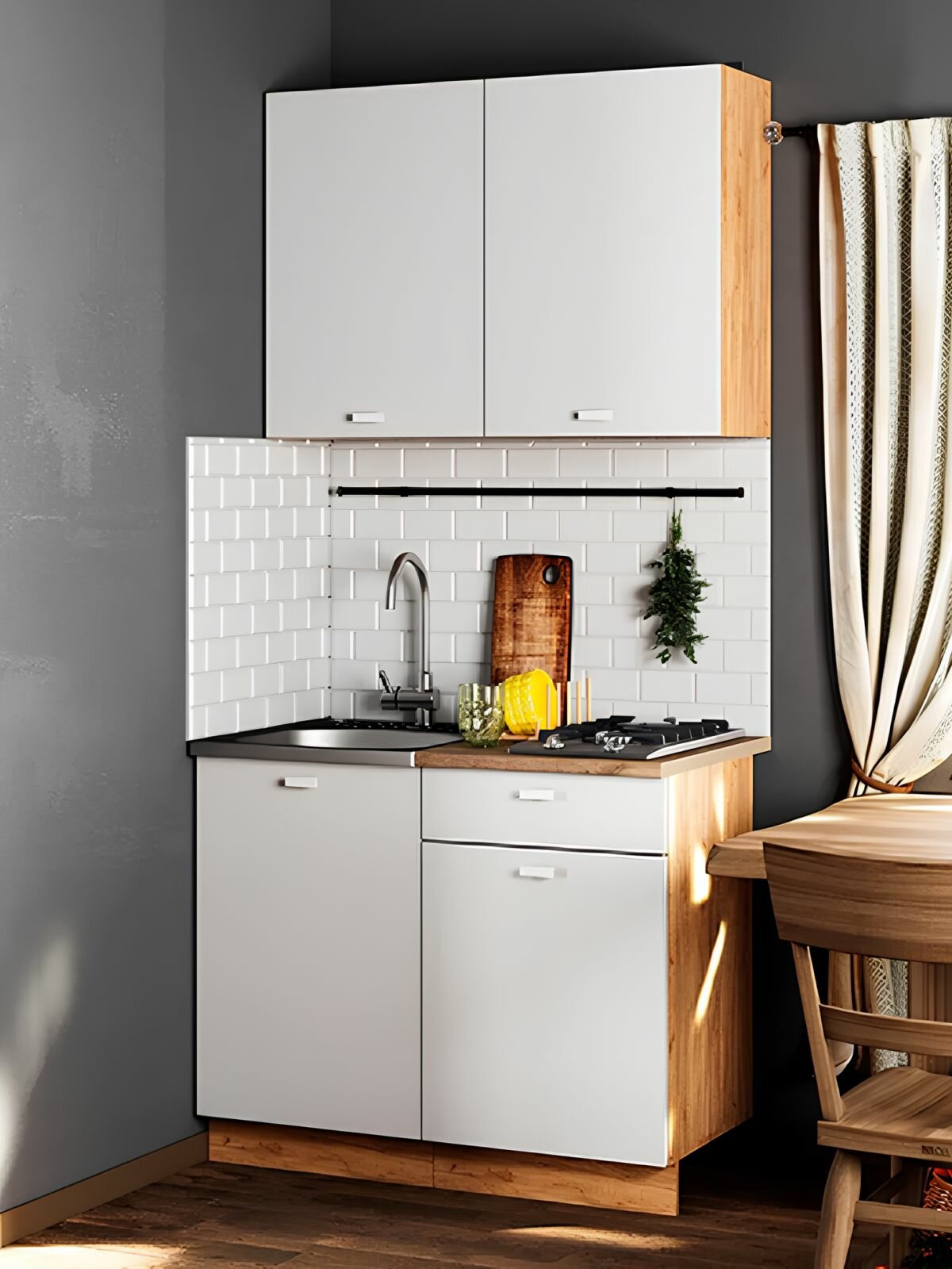 Кухонный гарнитур ЭттО Мебель Анна, 1 м, с роликовыми направляющими, ЛДСП, белый