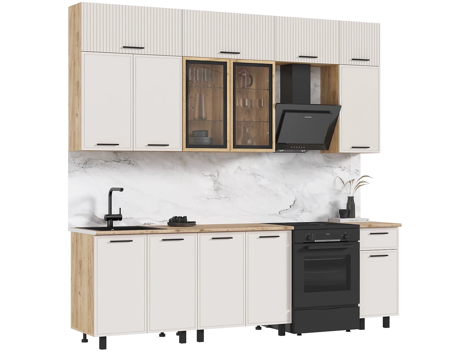 Модульная кухня 2,6м, в современном стиле, Дуб крафт/Кашемир