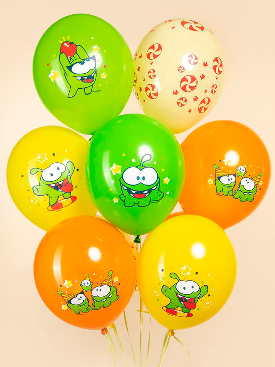 Воздушные шары с гелием на день рождения, разноцветные шарики Ам Ням 9 шт