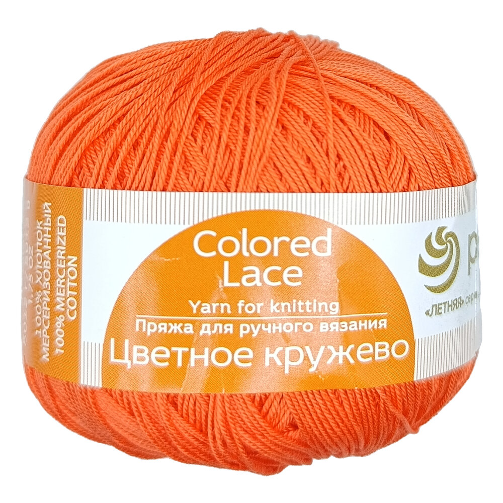 Пряжа для вязания Пехорка Цветное кружево 396 настурция 1 моток 50 гр/475 м 100% мерсеризованный хлопок