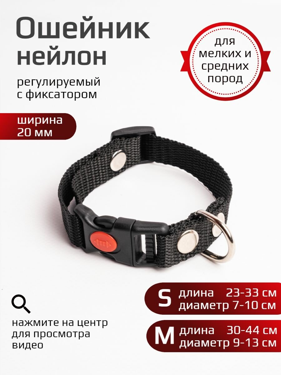 Ошейник Хвостатыч для собак с регулируемым фиксатором нейлон 20 мм (черный) размер M