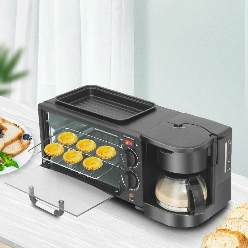 Мини-печь, 3 в 1: духовка, гриль-сковорода, кофеварка, цвет чёрный