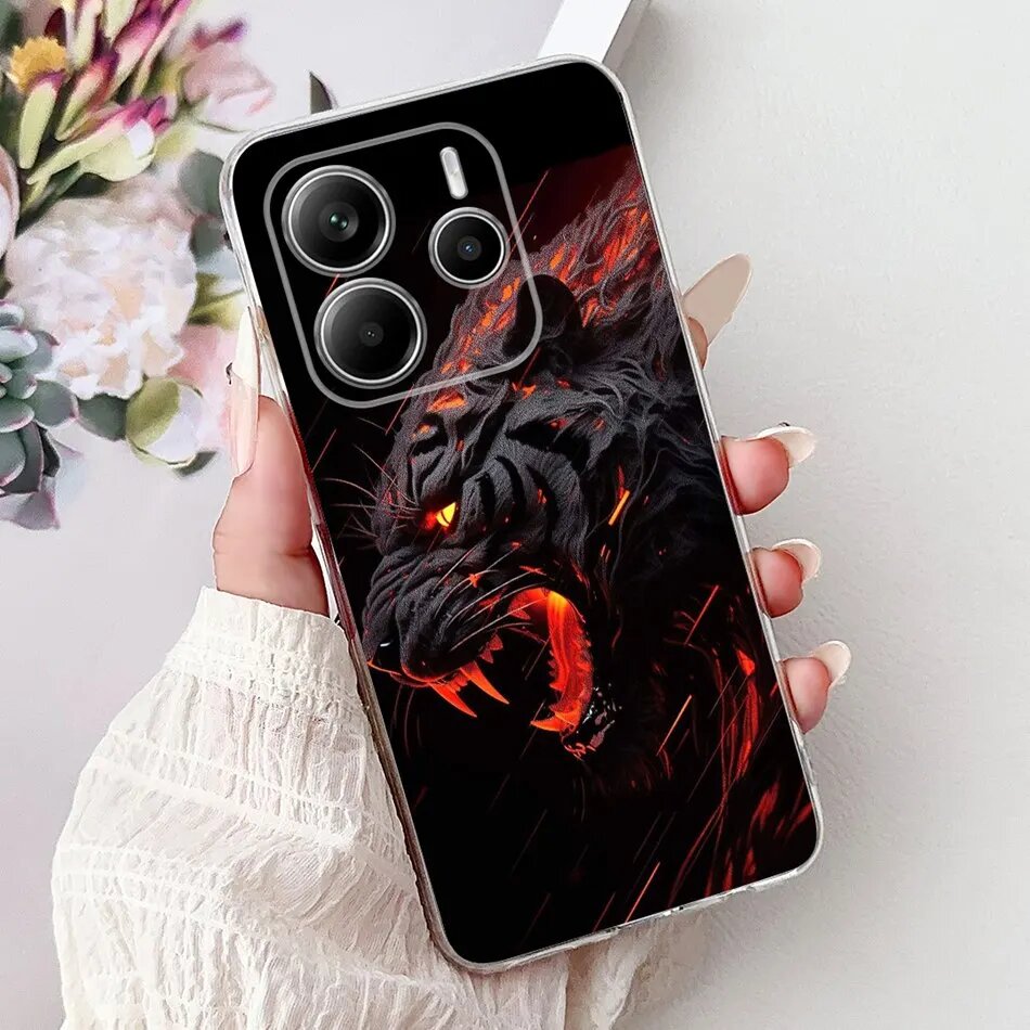 Для Xiaomi Redmi Note 14 4G Note14S Чехол для телефона Redmi Note 14s Note 14 4G Элегантный мягкий силиконовый чехол из ТПУ с цветочным принтом кота