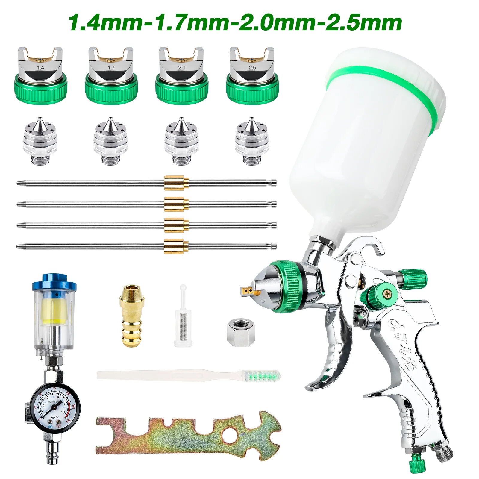 Пневматический краскопульт TEMPS DETIR HVLP 1.4/1.7/2.0/2.5 мм серебристый 1.4-1.7-2.0-2.5MM