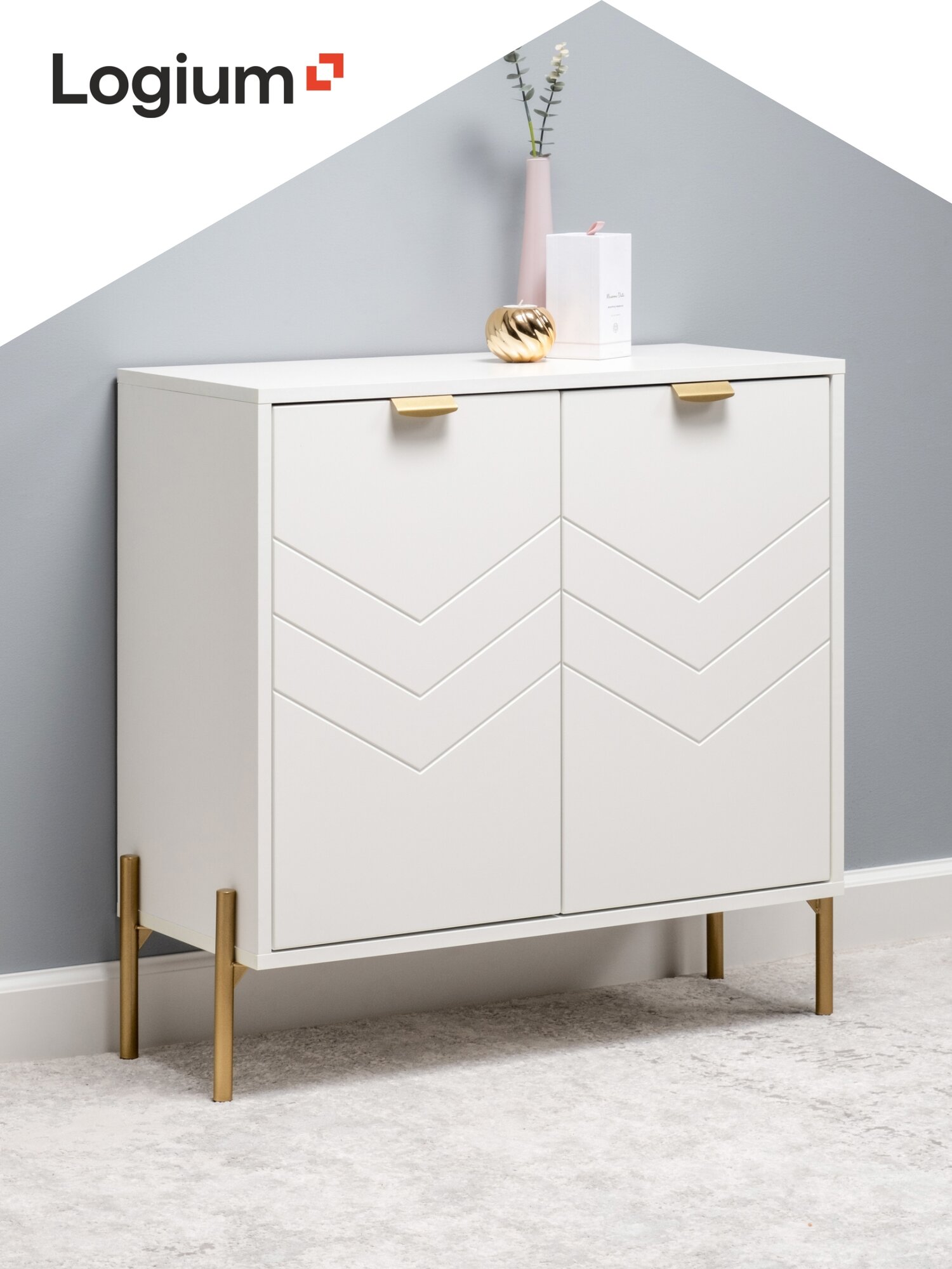 Комод белый для вещей с дверцами, 79х34х76 см, Венеция 16.229.02, Белый шагрень