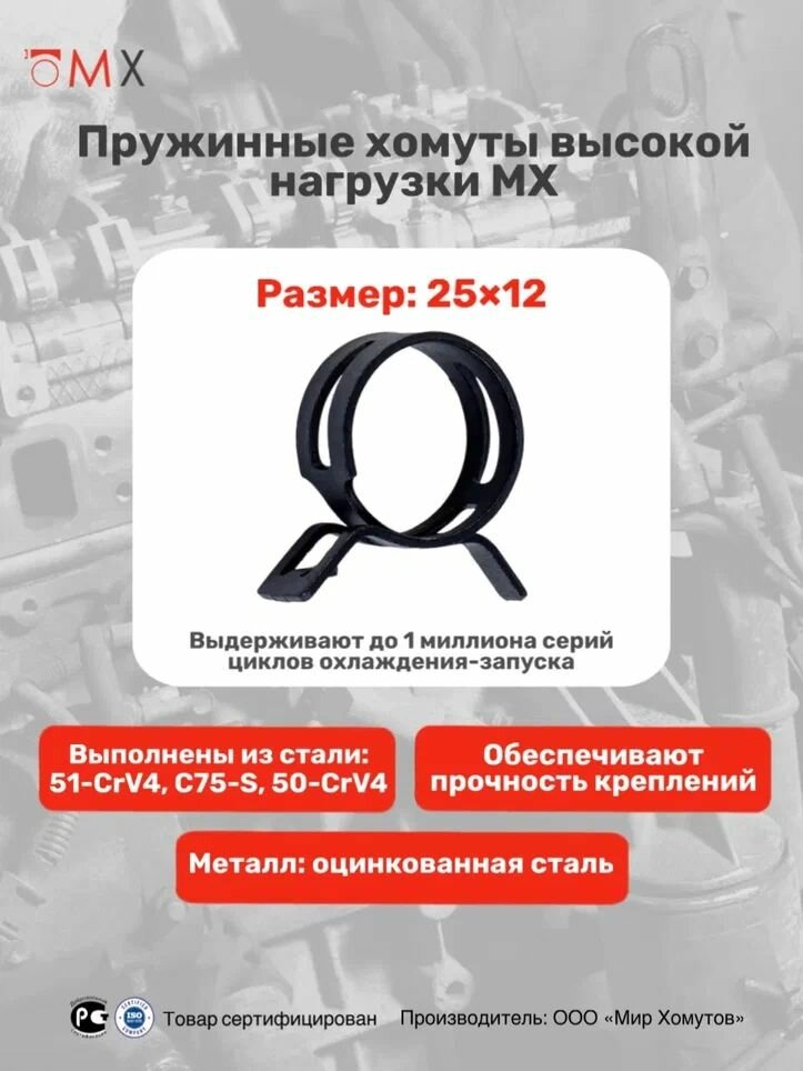 Хомут пружинный высокой нагрузки 25х12, 1шт МХ Мир Хомутов
