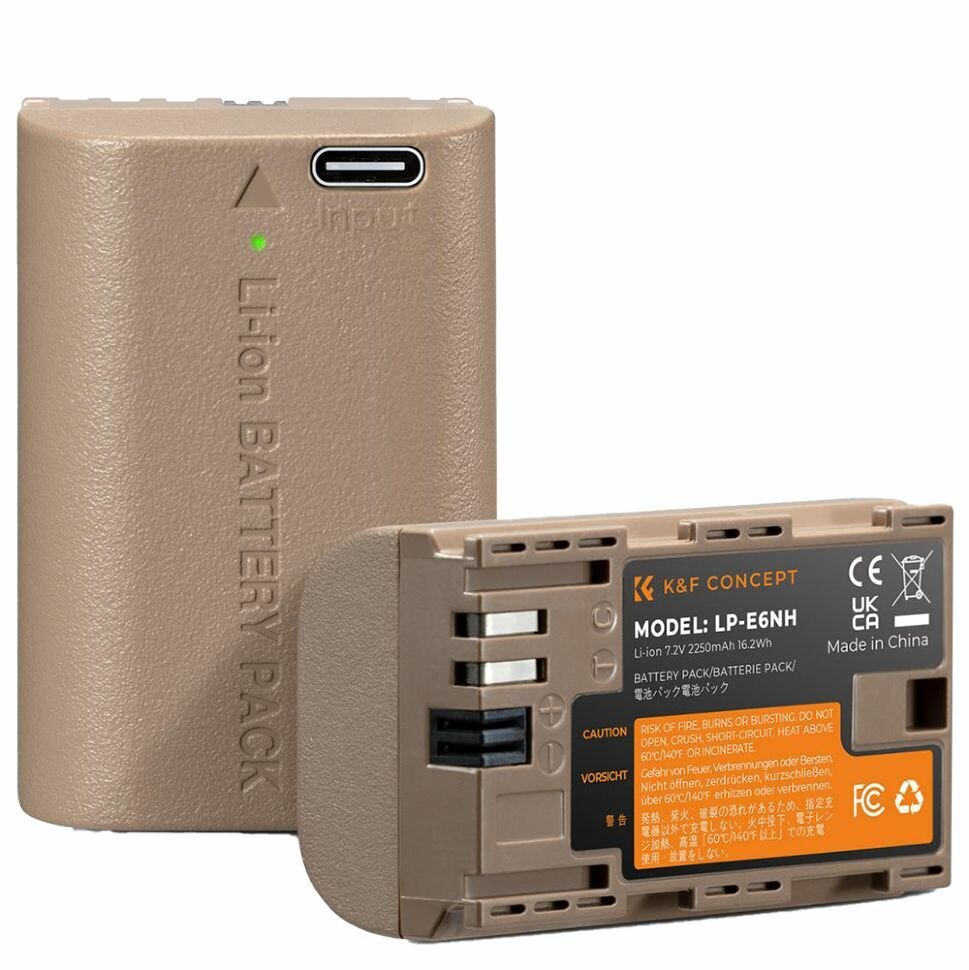 Комплект аккумуляторов K&F Concept LP-E6NH Type-C (2шт)