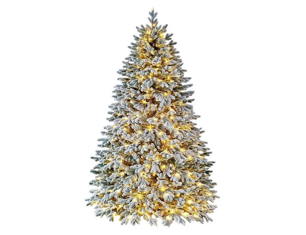 Искусственная елка с лампочками Версальская заснеженная 210 см, 460 теплых белых ламп, литая 100%, Max CHRISTMAS
