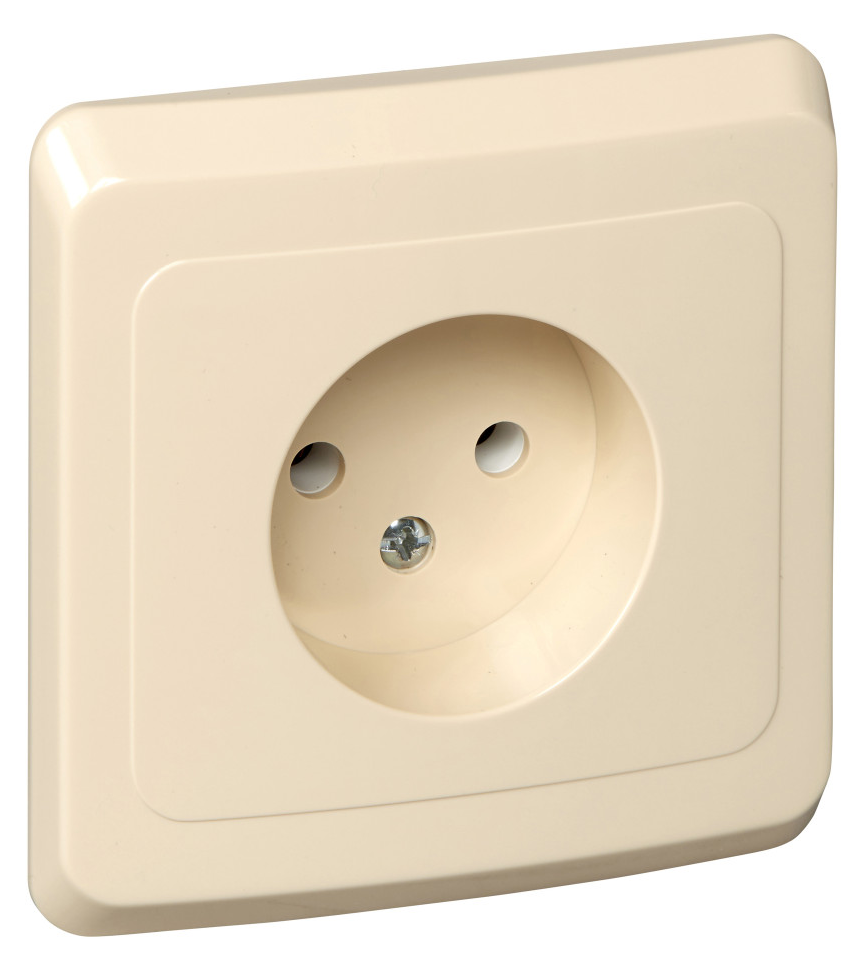 Розетка силовая штепсельная Systeme Electric / Систем Электрик Этюд, 16А 250В IP20 крем, без заземляющего контакта PC16-001K / электрооборудование