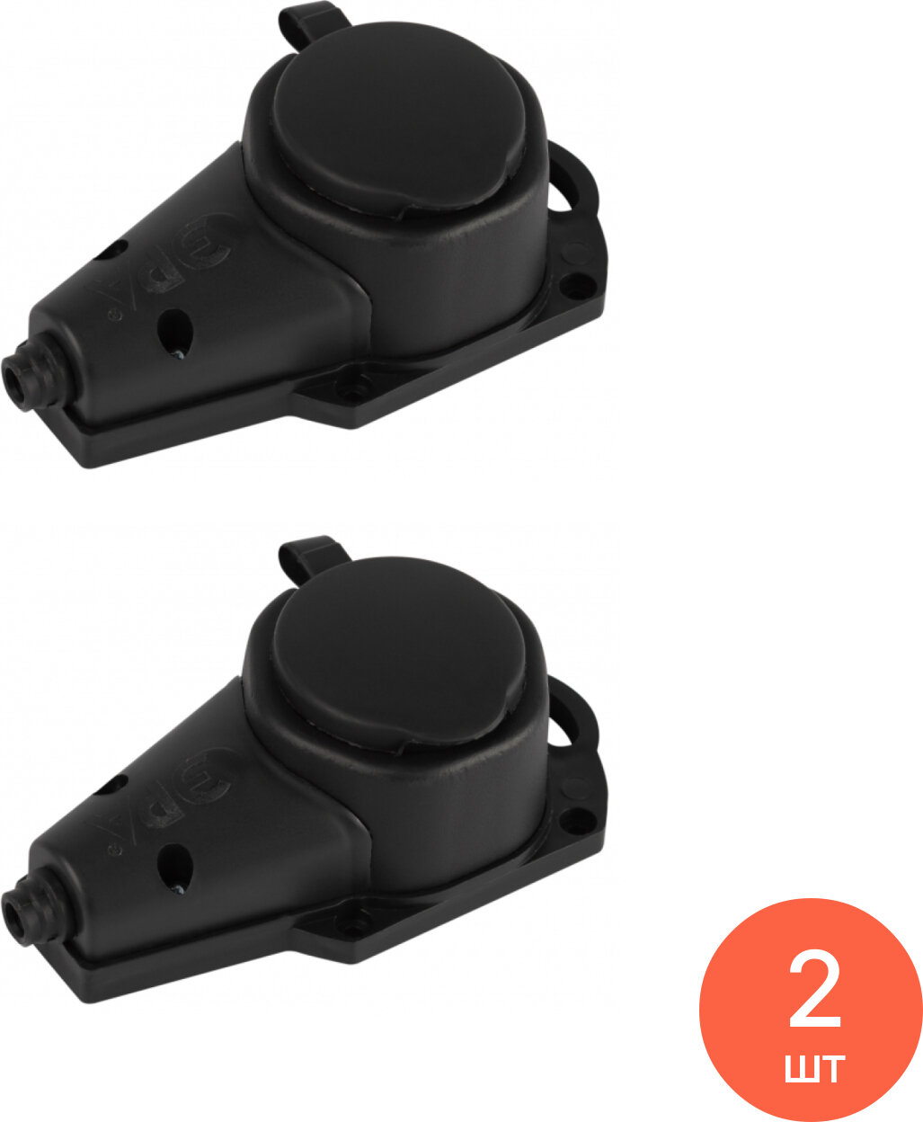 Блок розеток ЭРА KX-1e-B-IP44, 1 гнездо 16А с заземлением, из каучука черный, Б0068402 / колодка электрическая для удлинителя (комплект из 2 шт)