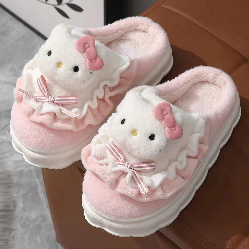 MOOCIE Женские хлопковые тапочки Sanrio Kuromi с рисунком милых студентов, толстые плюшевые тапочки для студенческого общежития, зимние бахилы
