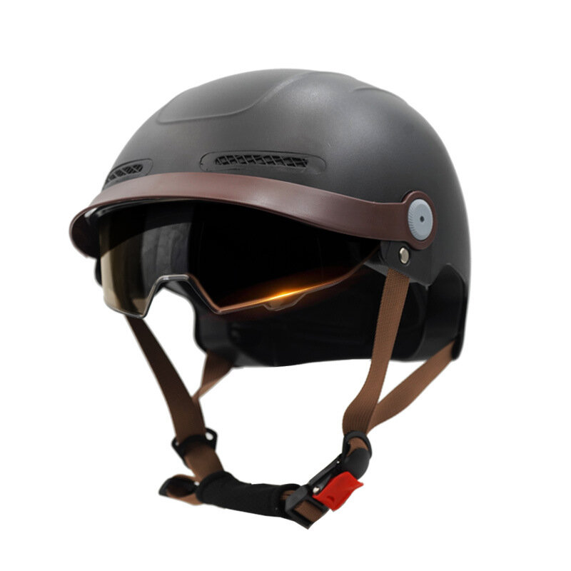 Шлем MAHAER, для электровелосипедов, с аккумулятором, летний, солнцезащитный, черный с коричневым