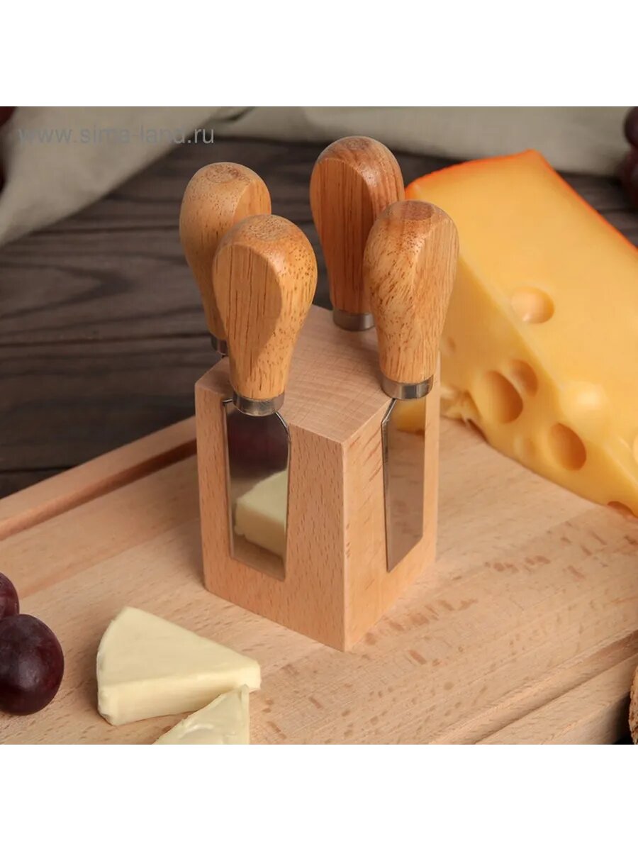 Элегантный набор ножей для сыра в деревянной подставке