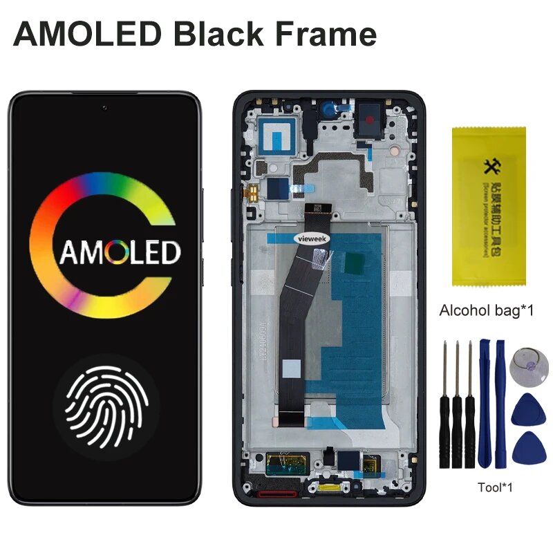 Amoled для Xiaomi 14T ЖК-дисплей с сенсорным экраном и дигитайзером с рамкой, поддержка отпечатков пальцев для Mi 14T 2406APNFAG, замена ЖК-дисплея AMOLED Black Frame