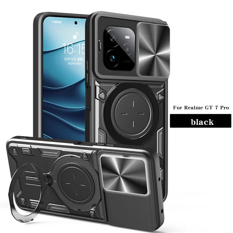 Для OPPO Realme GT7 Pro Автомобильная камера Атмосфера Лампа Задняя крышка Подставка Броня Противоударный полный чехол Для RealmeGT7 Pro Защитный чехол