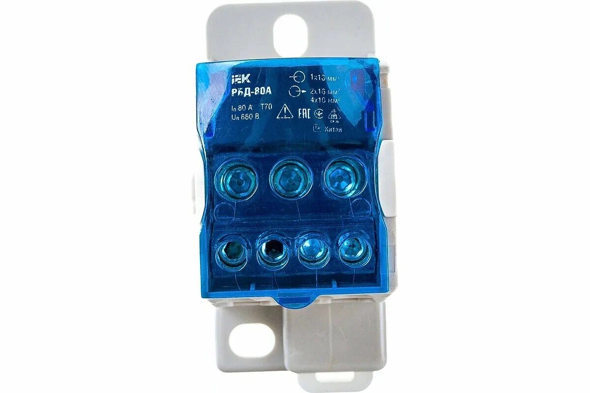 Распределительный блок IEK РБД-80A RBD-80, на DIN-рейке, для шин и шинопровода, IP20, 80А