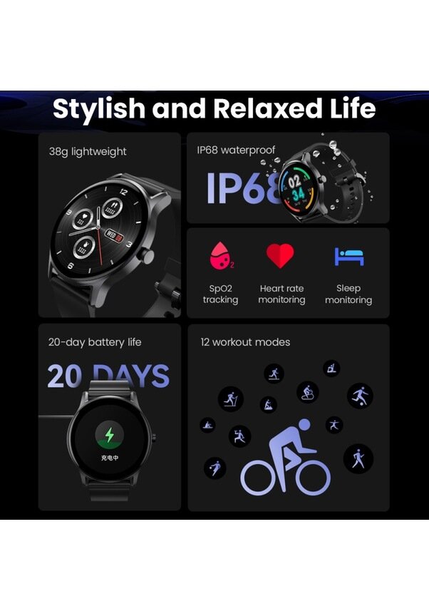 Легкие смарт-часы Haylou GS Tracker Black со степенью защиты IP68 и защитой 38G, сроком службы батареи 20 дней и 12 спортивными режимами (гарантия импортера)