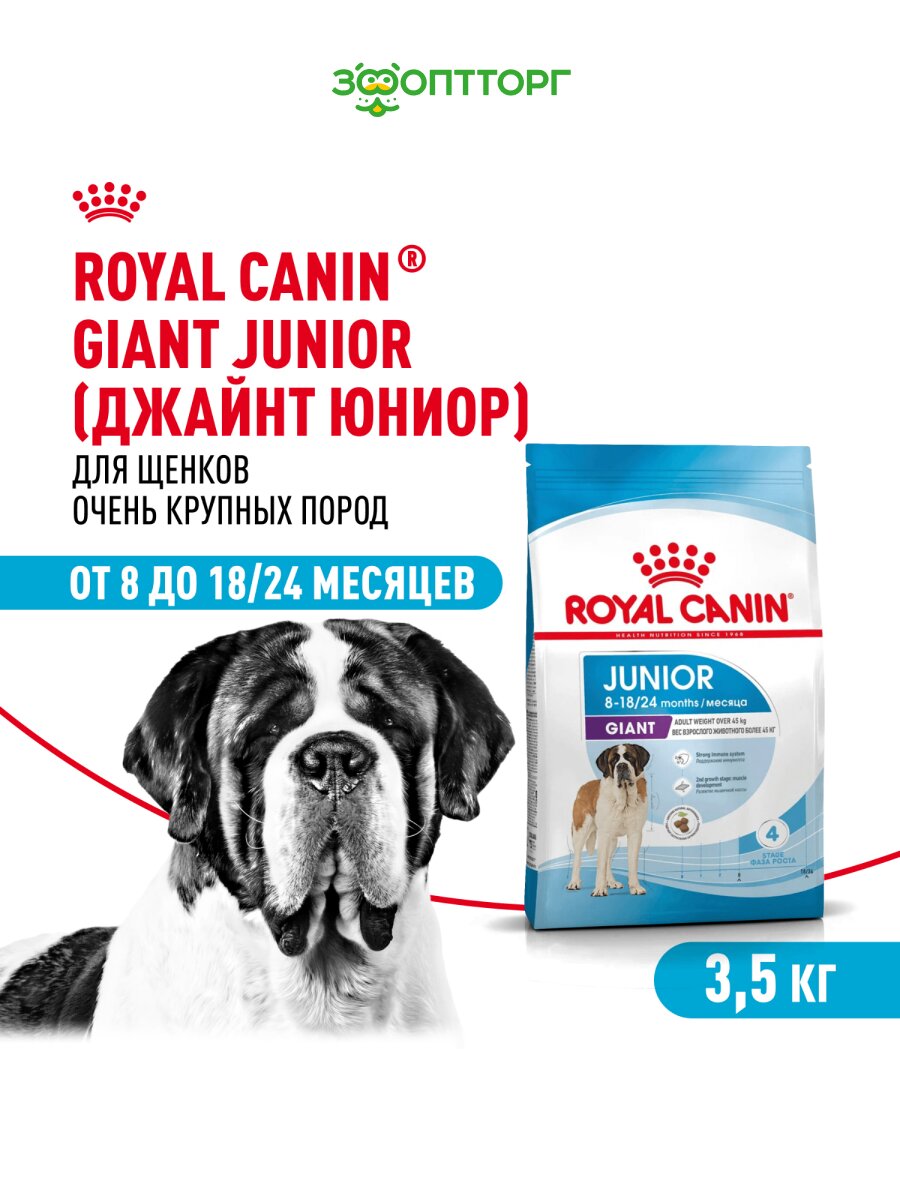 Сухой корм Royal Canin Giant Junior для щенков от 8 месяцев гигантских пород Птица, 3,5 кг.