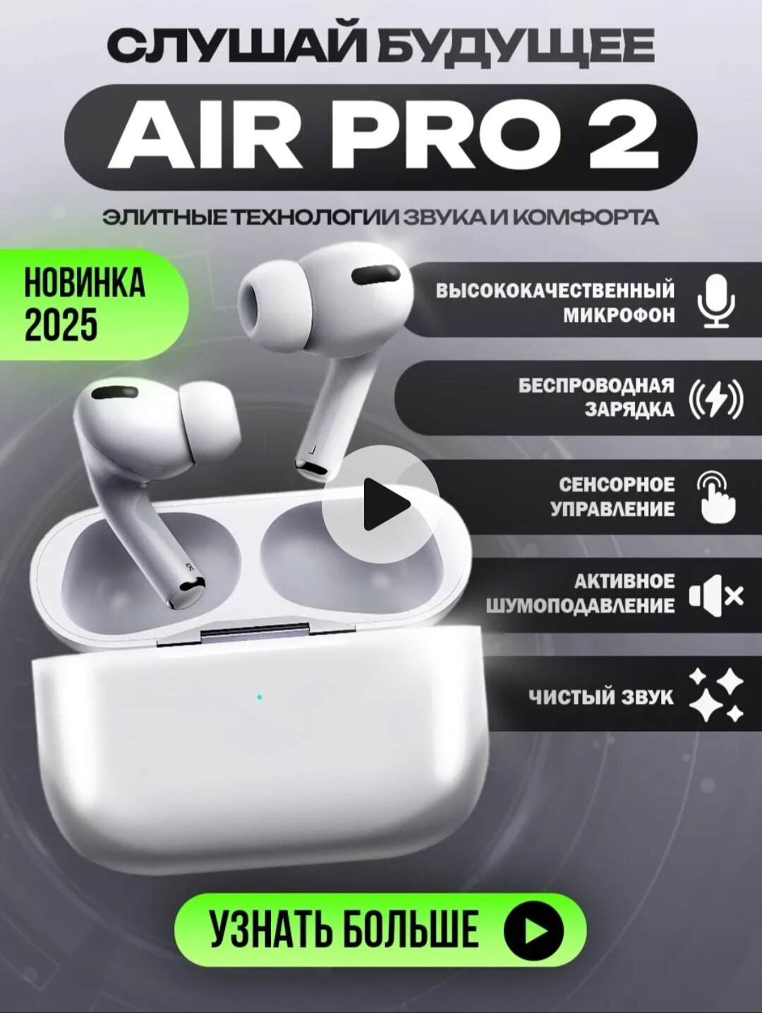 Наушники беспроводные A.Pods Pro 2 PREMIUM с шумоподавлением, микрофоном для iOS и Android, цвет белый