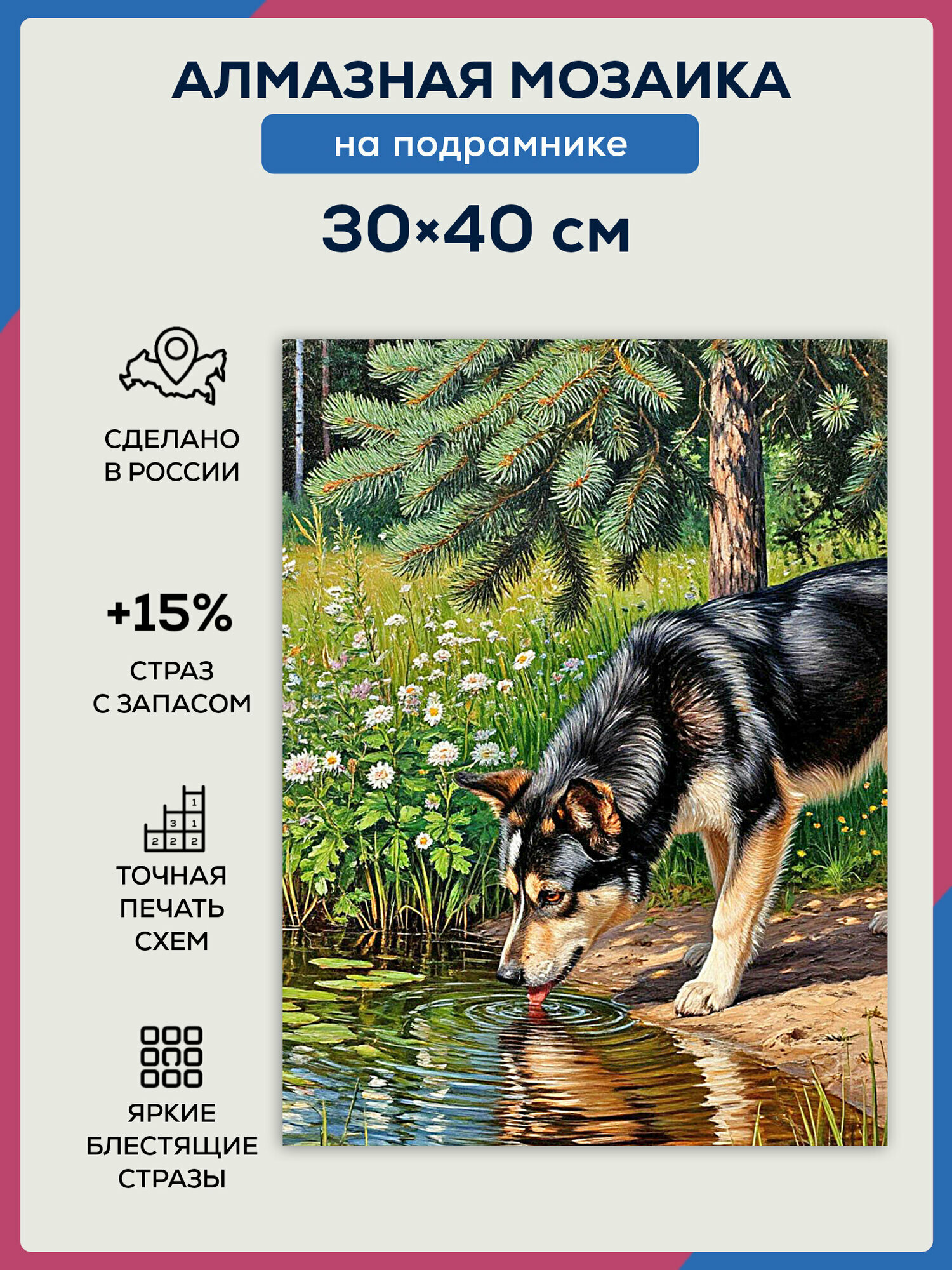 Алмазная мозаика Собака в лесу 30х40 на подрамнике