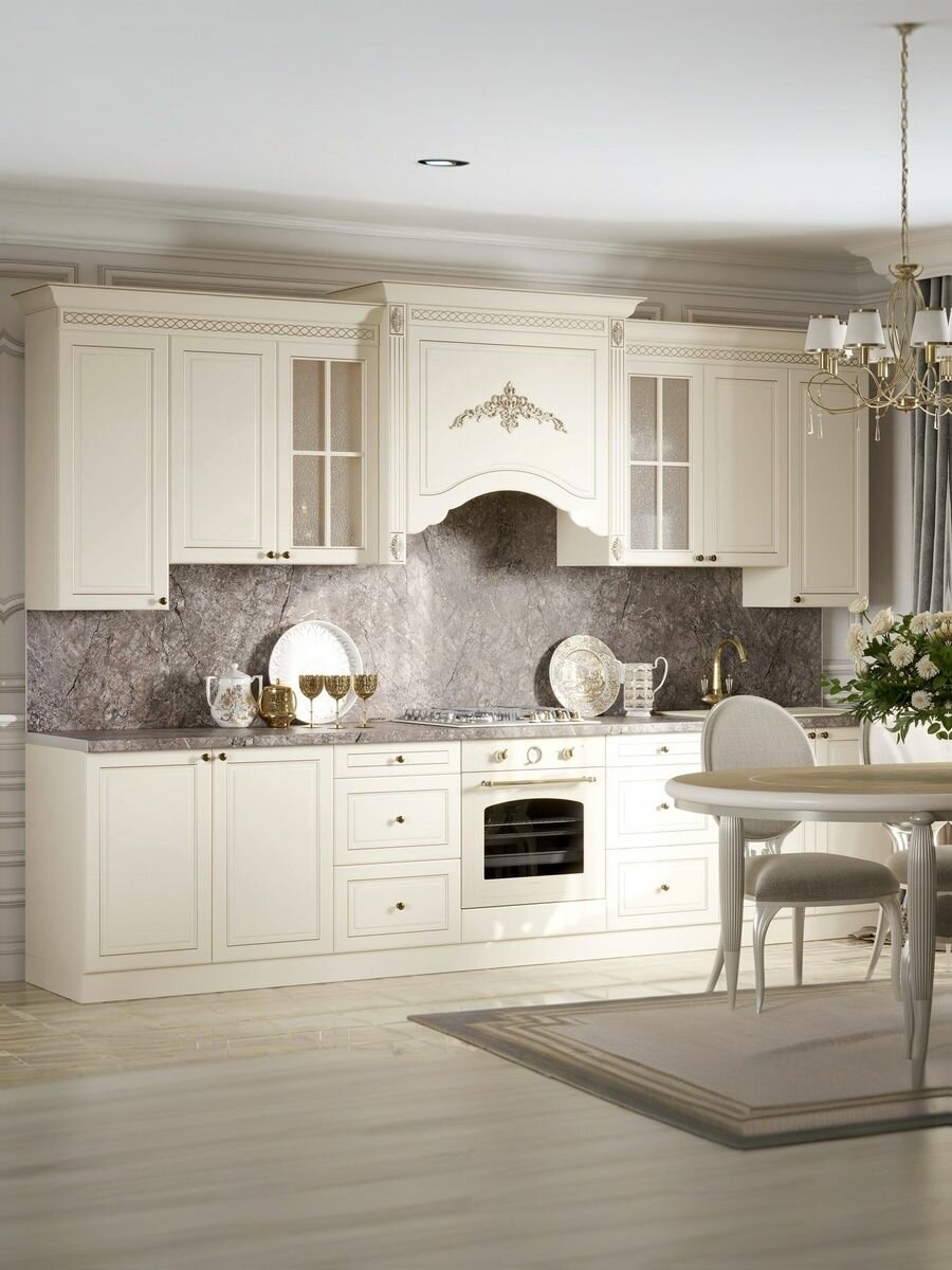 Кухонный гарнитур 3,4 метра , эмаль патина золото