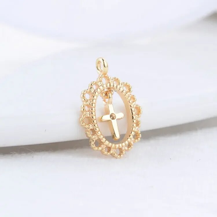 6 шт, латунные круглые подвески с крестом, Florainer Tina