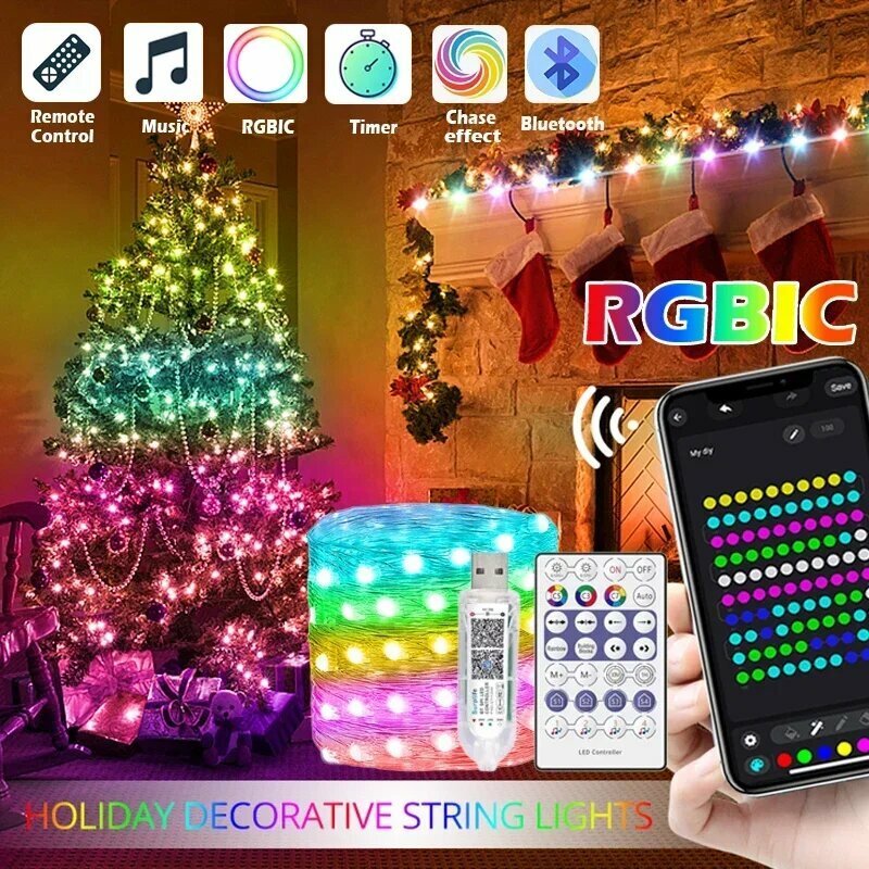 RGBIC гирлянда Bluetooth, Стиль 1m