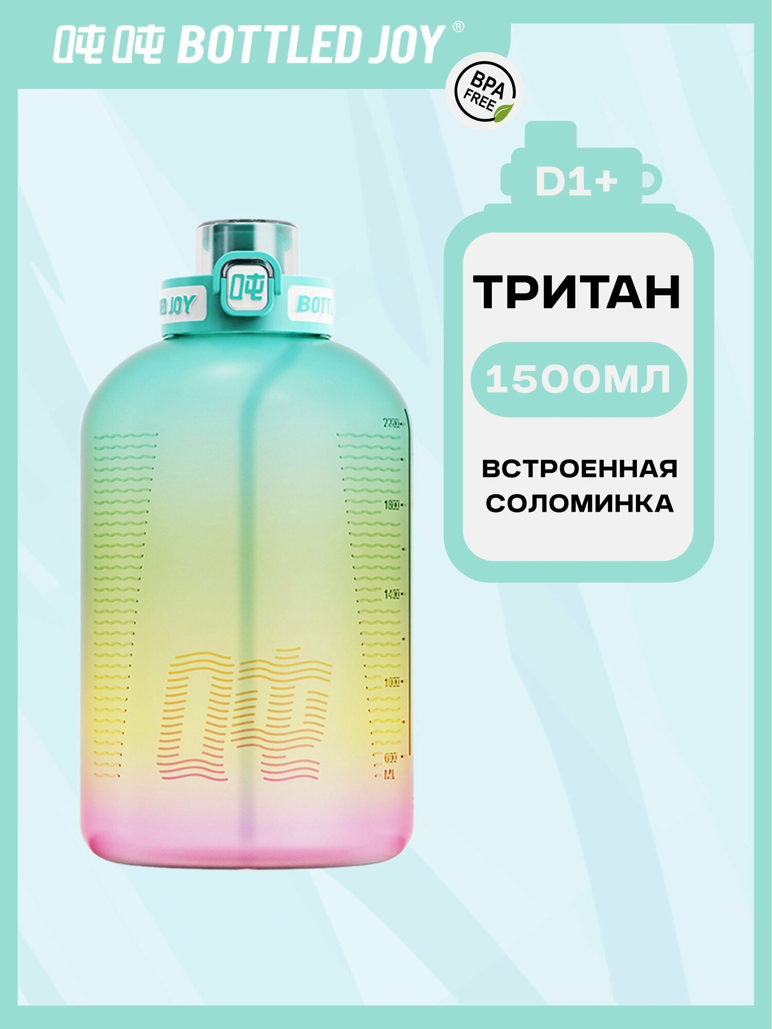 Бутылка Bottled Joy, тритан, 1,5 л, разноцветный