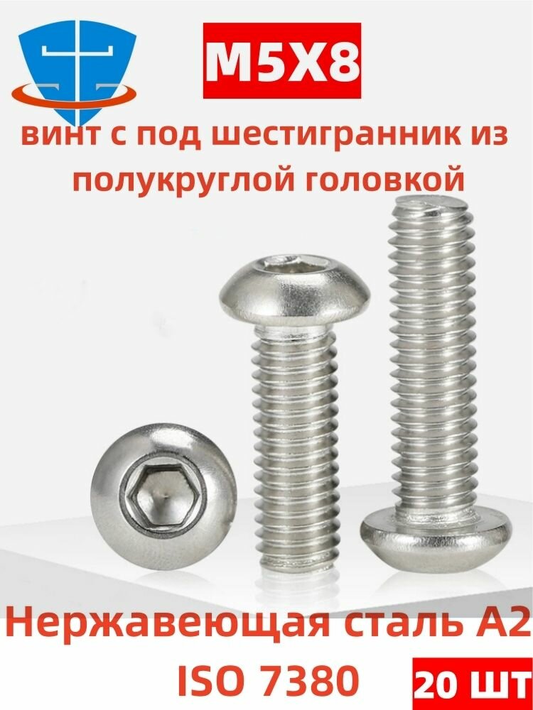 Винт M5 x 5 x 8 мм, головка: Полукруглая, 20 шт.