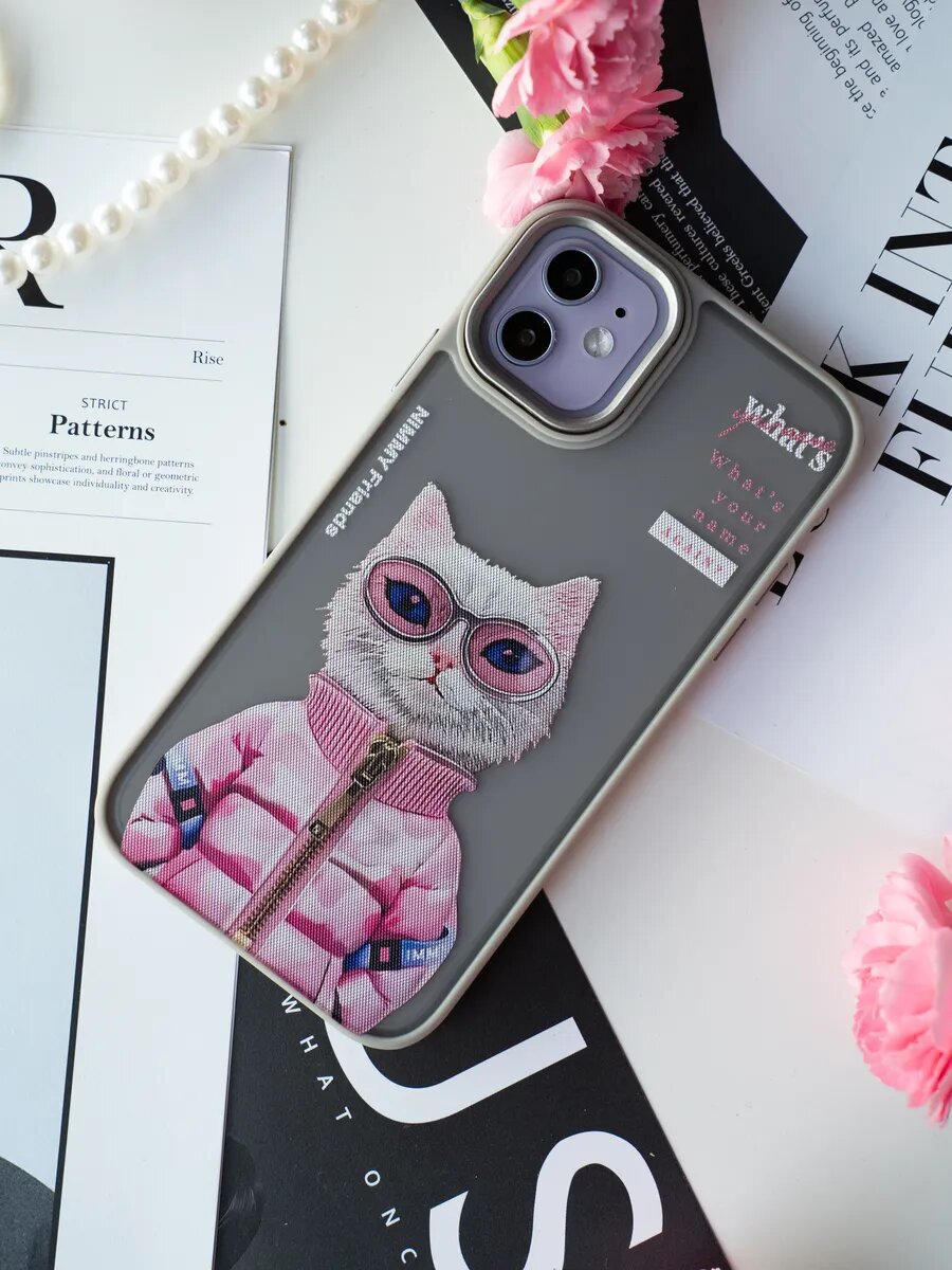 Чехол О'кейси, для iPhone 11, с принтом, защита камеры, серый — фото 1