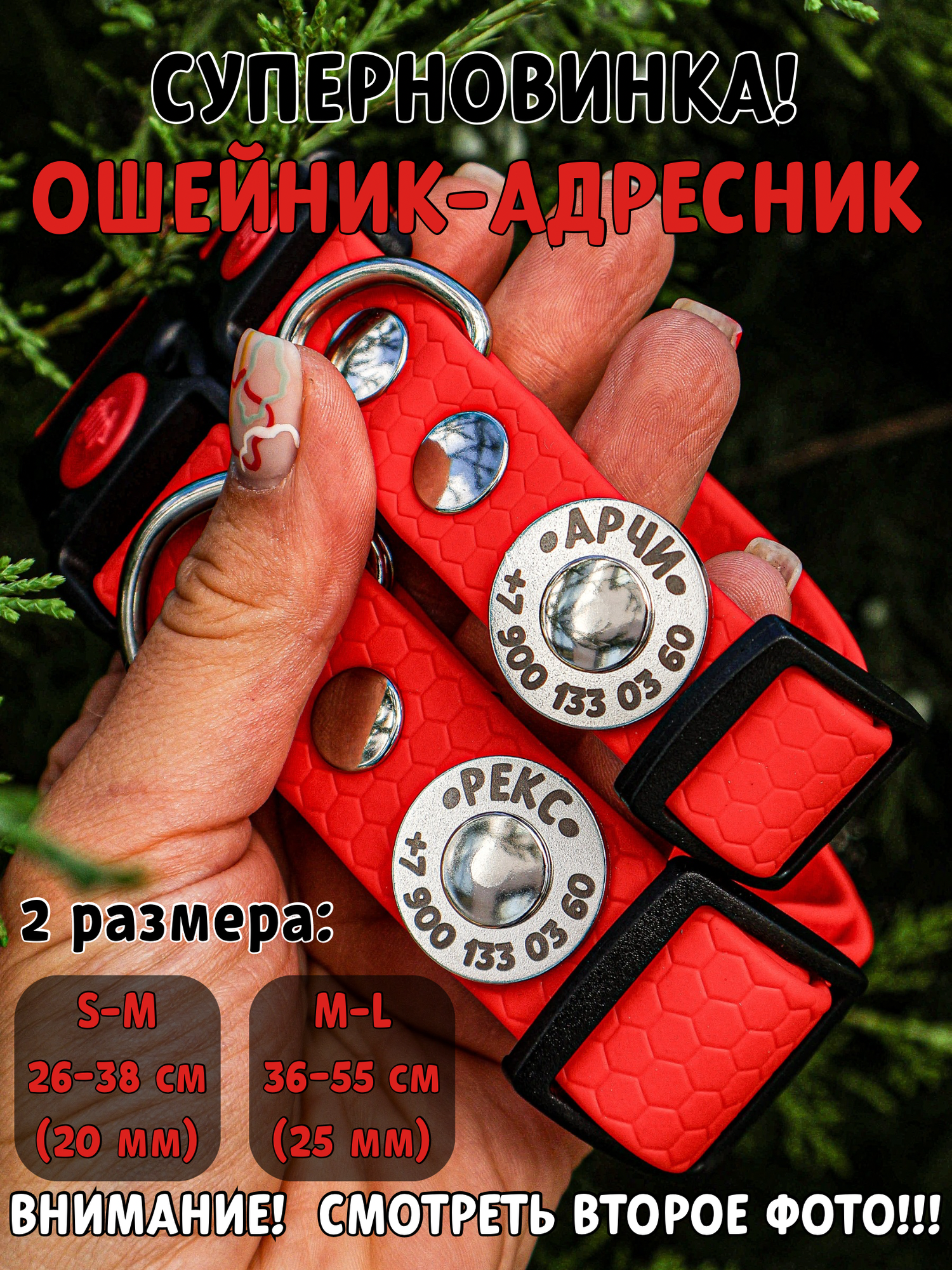 Биотановый ошейник - адресник для средних и крупных пород 25мм (36-55см), DOG JOYS