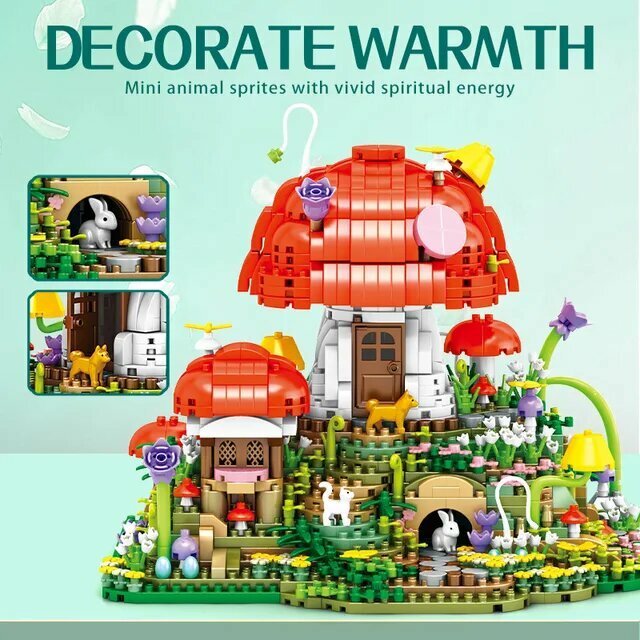 Грибной домик Микро Строительный блок Набор DIY Street View Строительный набор Сборка блоков Игрушка для детей Девочки 6 лет Подарки