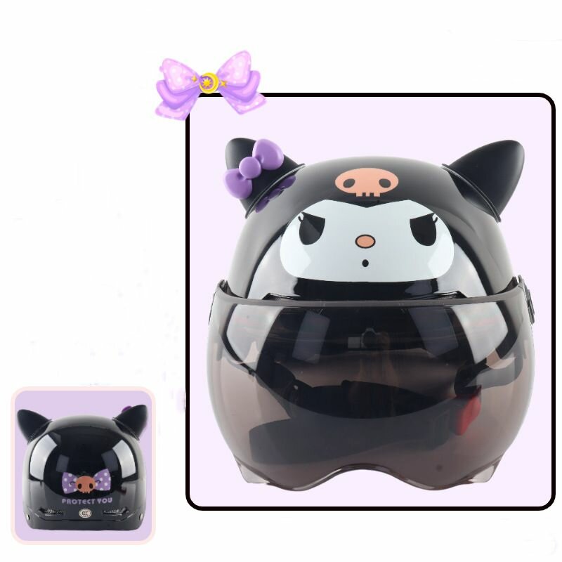 Шлем для авто-мото, KUROMI, Симпатичный шлем с ушками