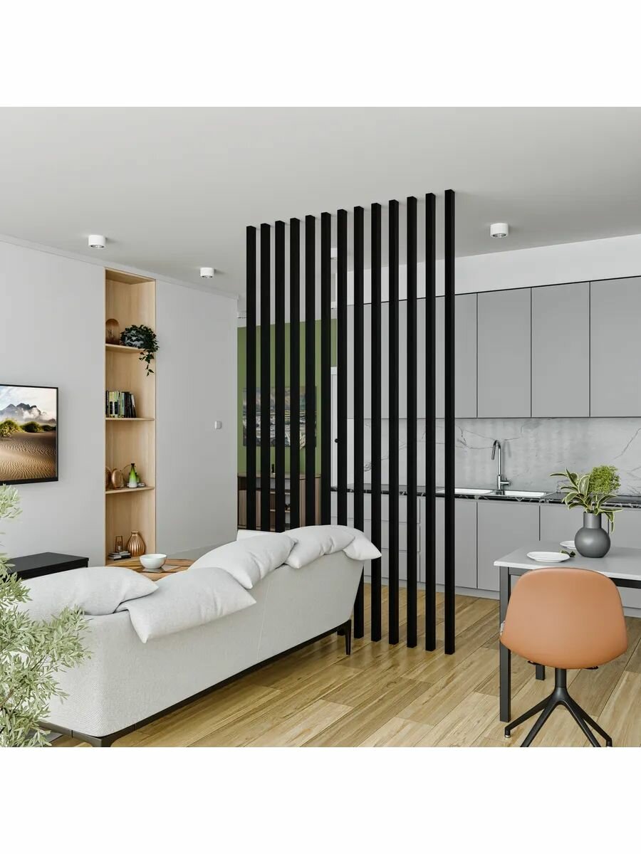 Перегородка из реек отдельностоящие 40х60 мм, ширина 1454 мм, черные