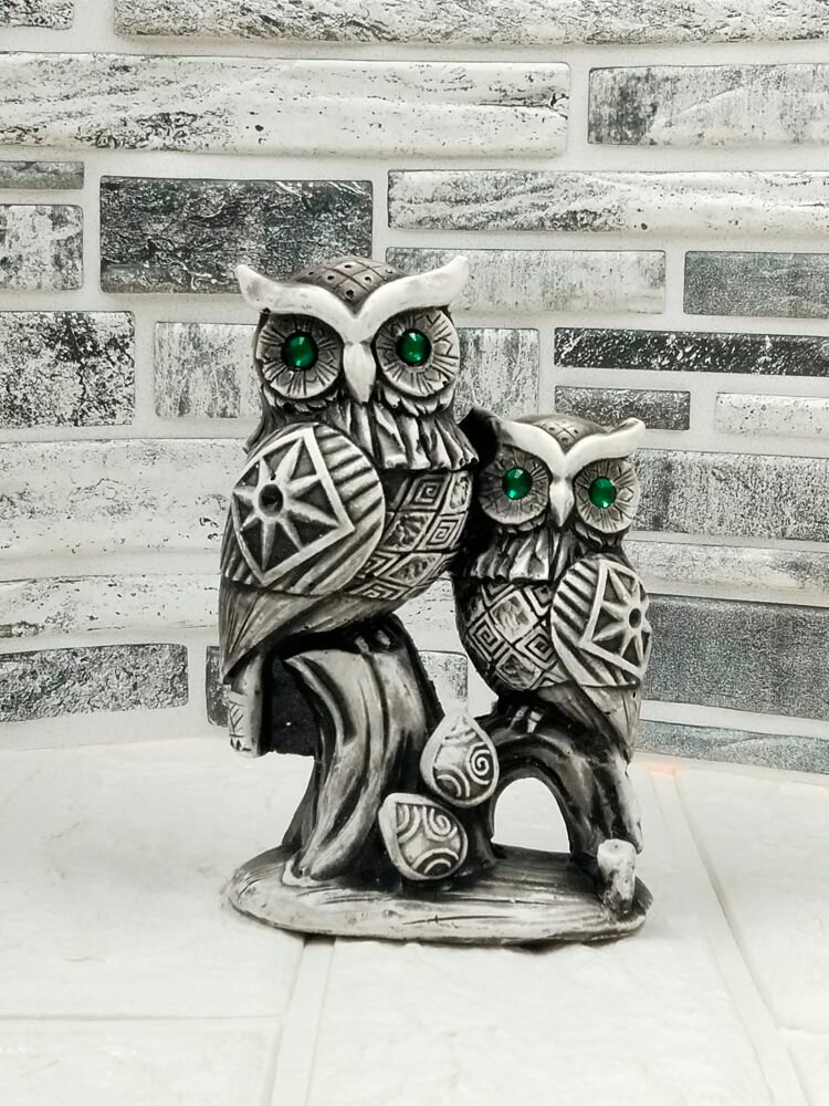 Статуэтка "Две совы на подставке" малая, серая, ARTVACH