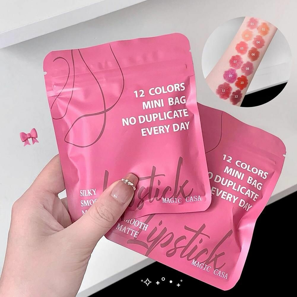 Матовая водостойкая помада для девочек, набор из 12 цветов,1 сумка